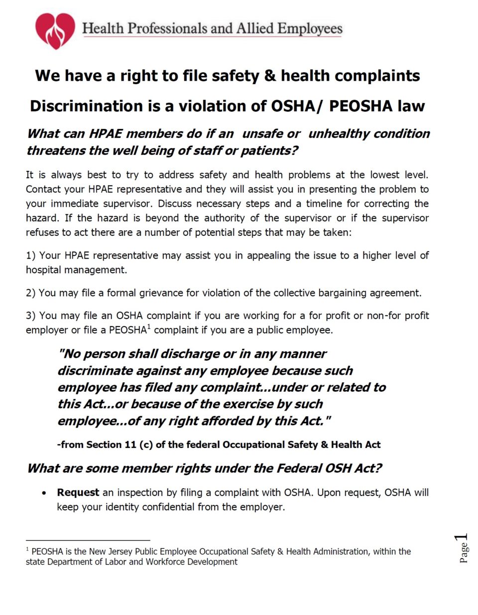 Our Right to File an OSHA or PEOSHA Complaint Without Discrimination ...